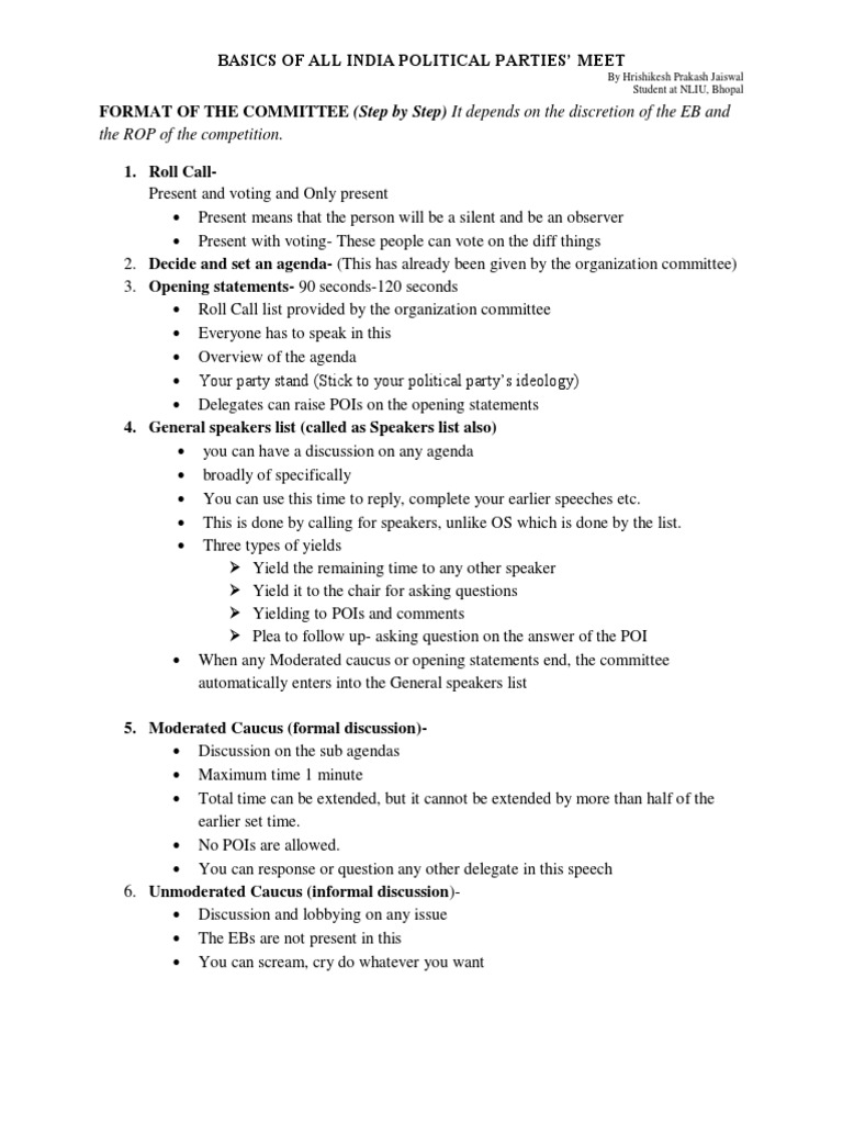 Basics of An Model United Competition, Aippm, All India Political ...