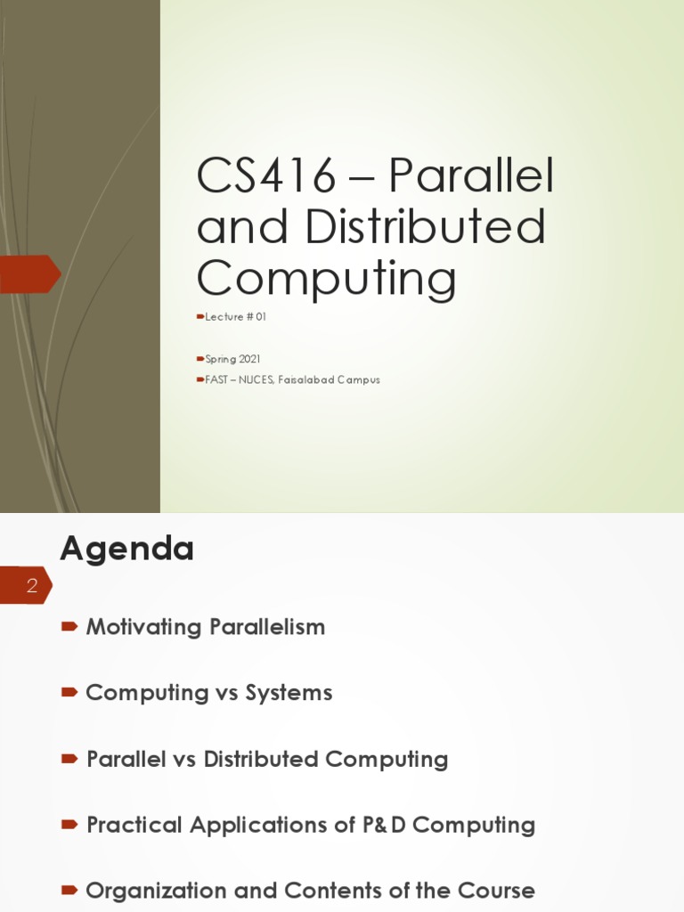 CS416 - Parallel and Distributed Computing: Lecture # 01 | PDF | Multi Core Processor | Parallel ...