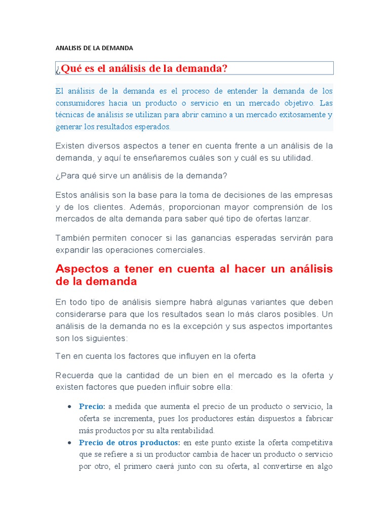 ¿Que es el ANALISIS DE LA DEMANDA | PDF | Oferta (economía) | Demanda