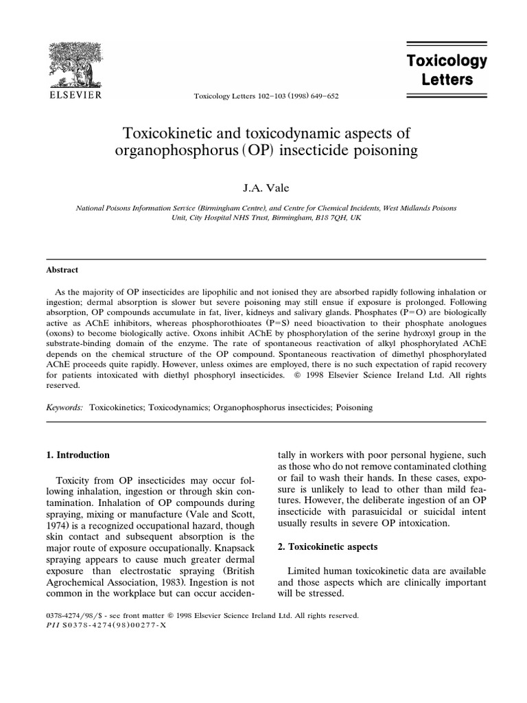 Toxicokinetic and Toxicodynamic Aspects of Ž - Organophosphorus OP ...