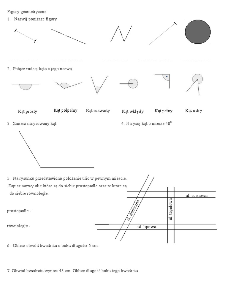 Sprawdzian Z Matematyki Klasa 4 Figury Geometryczne Pdf Matematyka