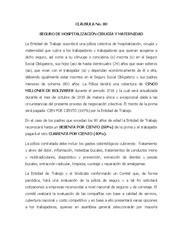 CLÁUSULA No 80 HCM Convencion Colectiva Amcor Venezuela | PDF | Póliza ...