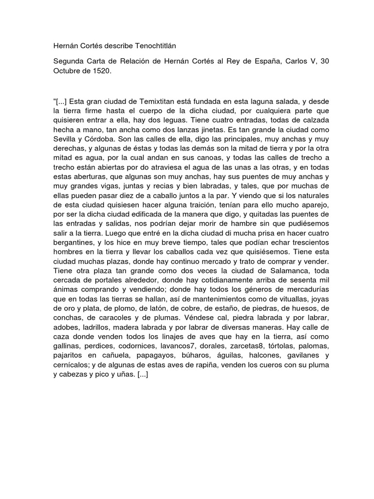 Hernán Cortés Describe Tenochtitlán | PDF