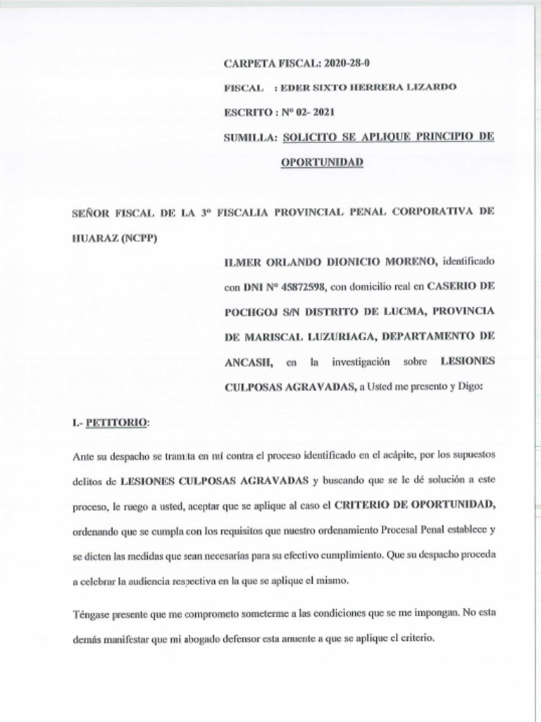 Ilmer Orlando Dionicio Moreno - Solicito Se Aplique Principio de ...
