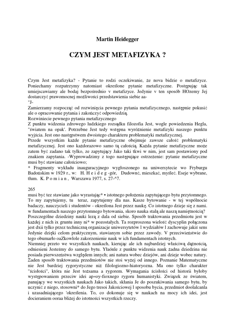 Heidegger Martin - Czym Jest Metafizyka | PDF
