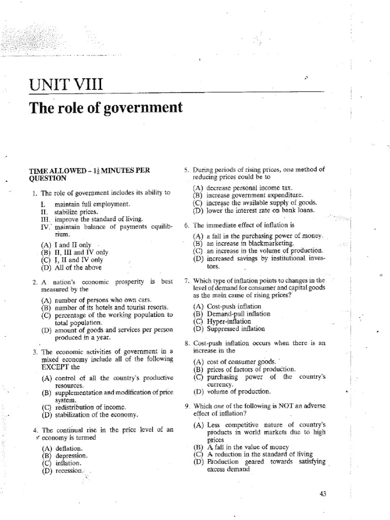 The Role of Government - Multiple Choice | PDF The Role of Government - Multiple Choice | PDF