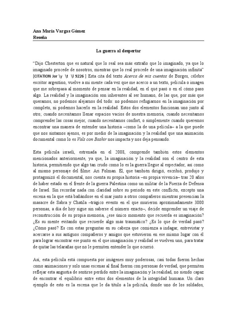 Reseña Vals Con Bashir | PDF | Animación | Memoria