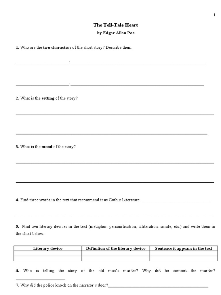 The Tell-Tale Heart Worksheet | PDF | Poetry