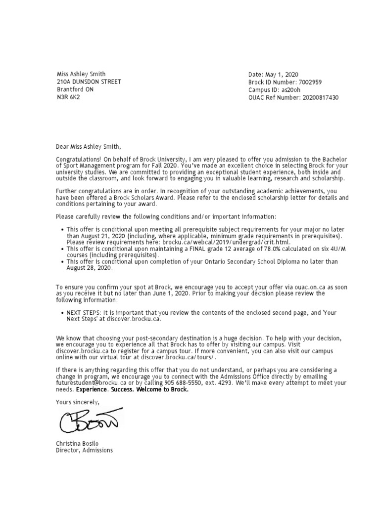 Acceptance Letter | PDF | University And College Admission | Students