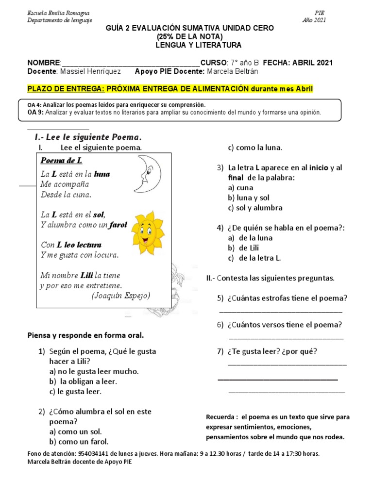 Análisis de un poema y preguntas de comprensión lectora | PDF | Poesía ...