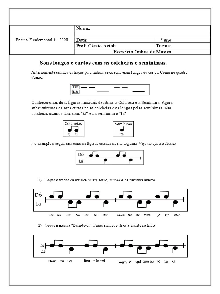 Colcheias e Semínimas no Ensino Musical | PDF | Artes Linguísticas e ...