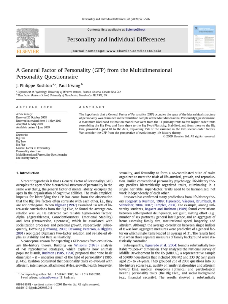 A General Factor of Personality GFP From The Multidimensional ...