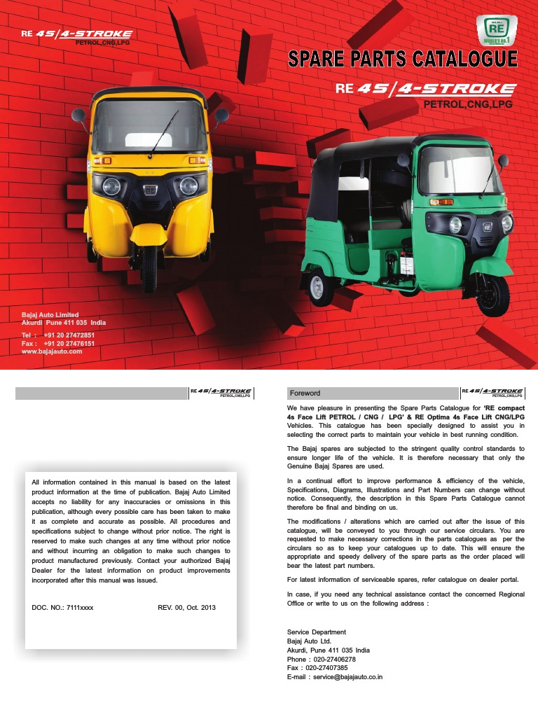 Bajaj RE 4S Parts Catalogue | PDF | Brake | Clutch