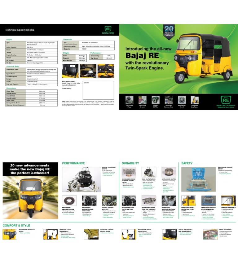 Bajaj Re Auto Rickshaw Leaflet | PDF