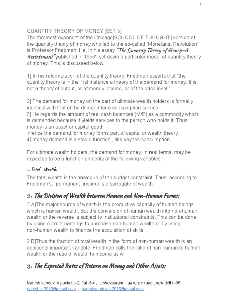 Modren Quantity Theory of Money Ugc Net Economics IAS Economics Mains ...