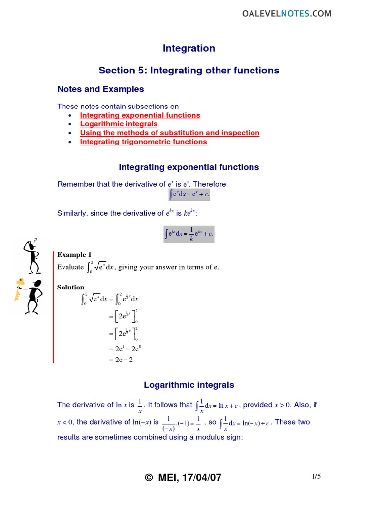 Integration Section 5: Integrating Other Functions: Notes and Examples ...