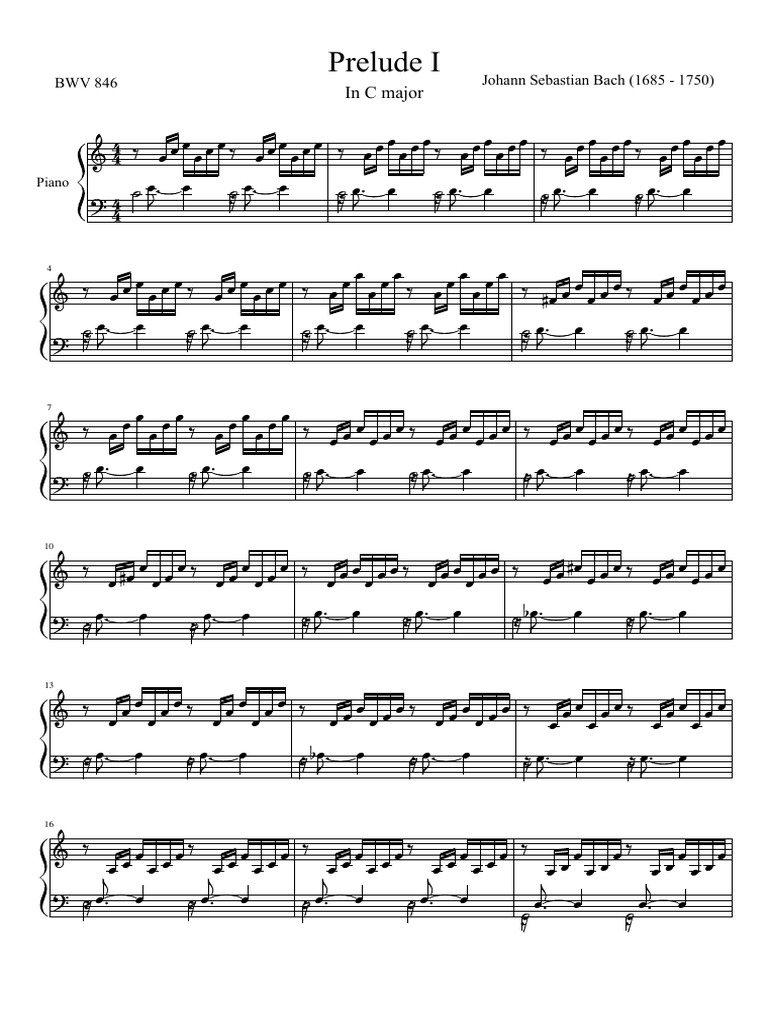 Prelude I in C Major BWV 846 - Well Tempered Clavier First Book-1 | PDF ...