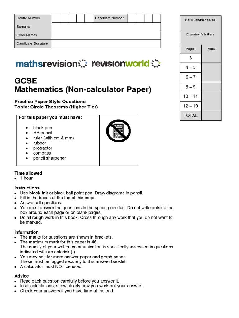 GCSE Maths Practice Paper - Circle Theorems | PDF | Angle | Space