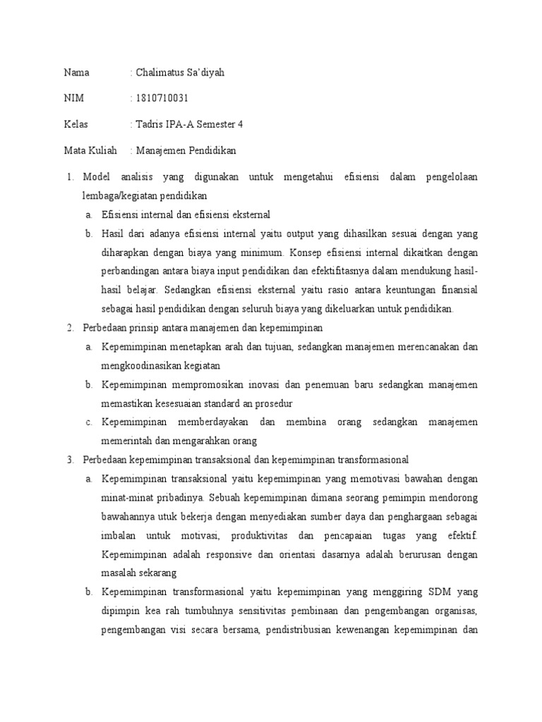UAS Manajemen Pendidikan | PDF