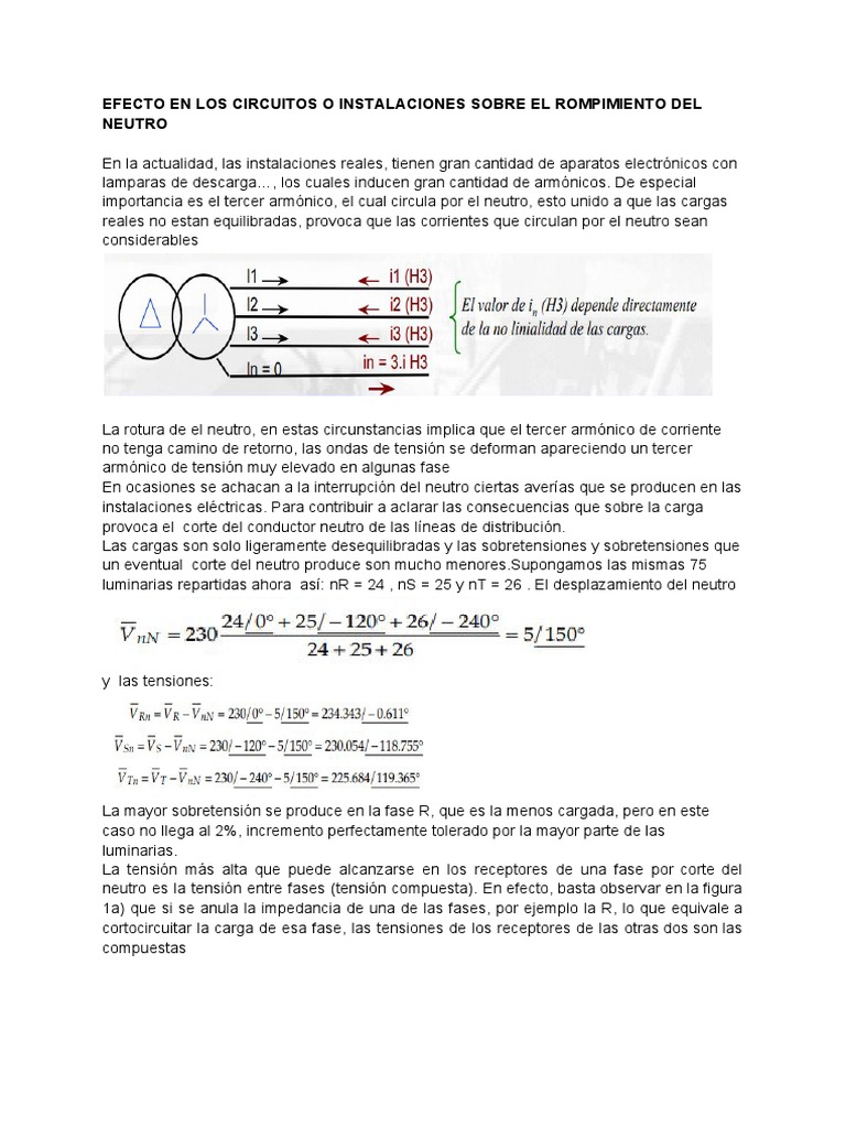 Efecto en Los Circuitos o Instalaciones Sobre El Rompimiento Del Neutro ...