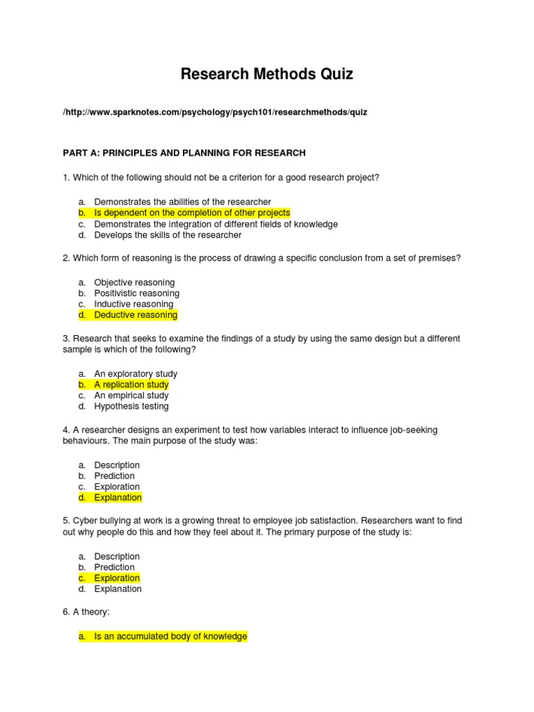 Research Methods Quiz | PDF | Sampling (Statistics) | Sample Size ...