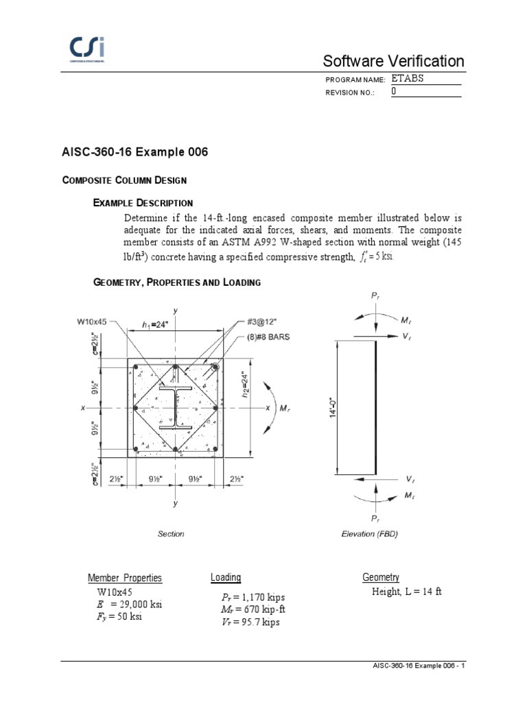 Software Verification: AISC-360-16 Example 006 | PDF | Bending | Mechanics