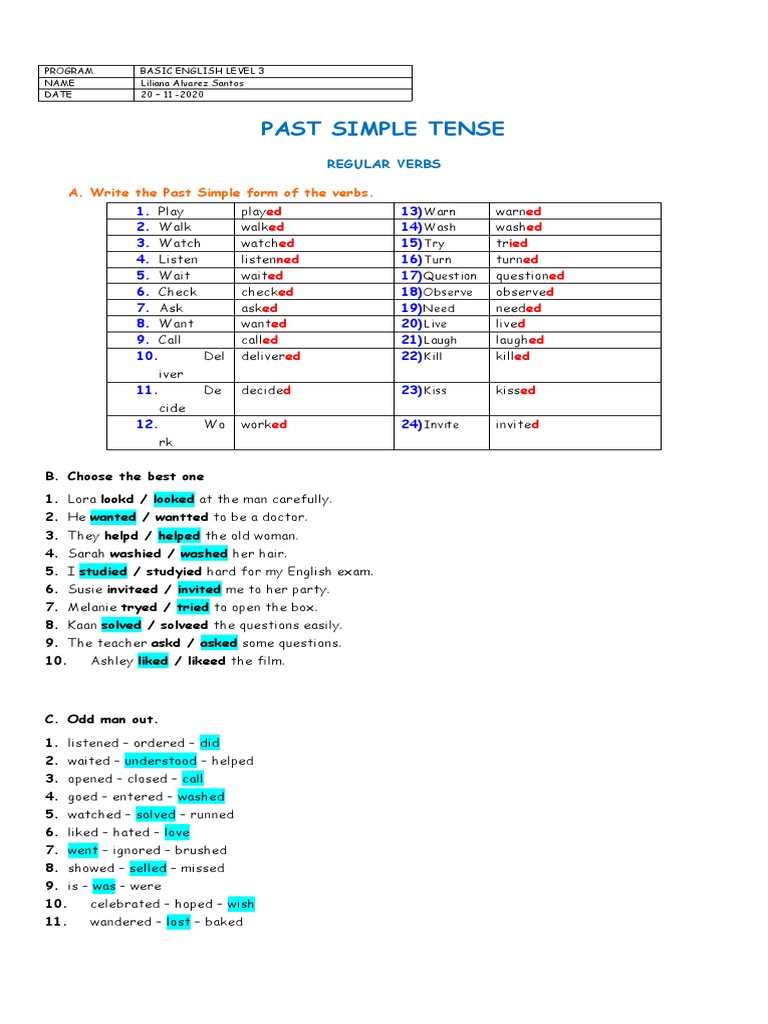 Task 1 - Past Simple - Regular Verbs | PDF