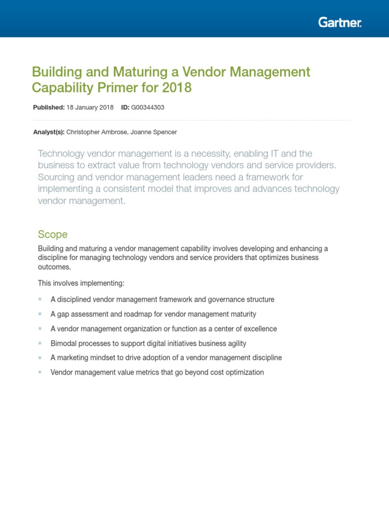 Building and Maturing A Vendor Management Capability Primer For 2018 ...
