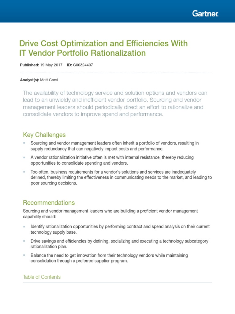 Drive Cost Optimization and Efficiencies With It Vendor Portfolio ...
