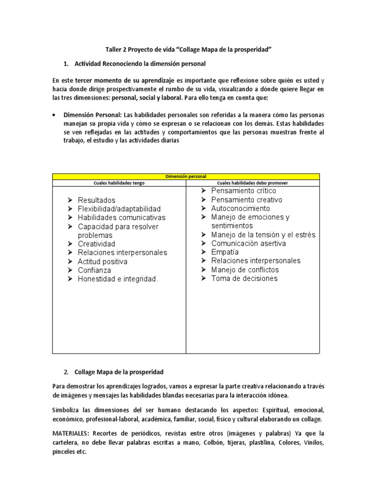 Guia 2. Taller 2. Proyecto de Vida Collage | PDF | Las emociones ...