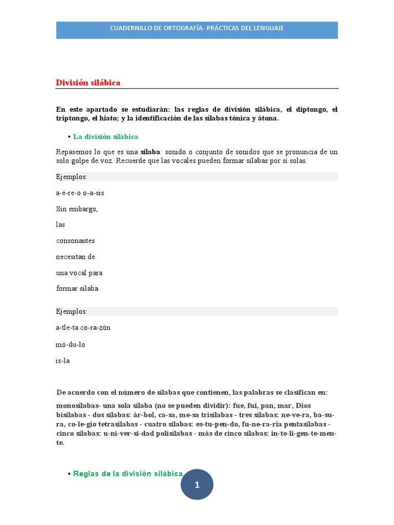 Guía de División Silábica y Acentuación | PDF | Vocal | Sílaba
