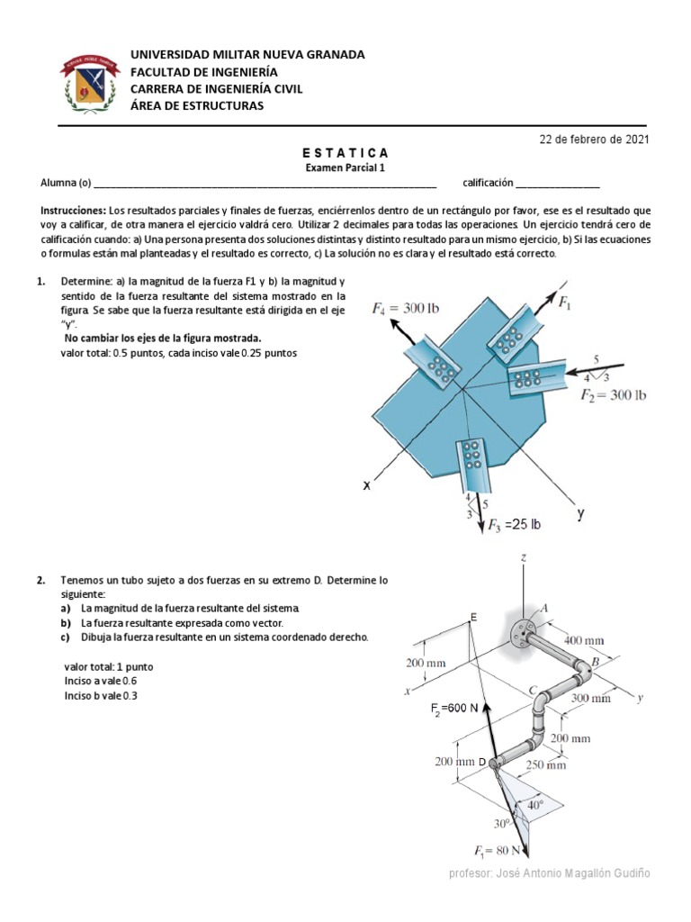 Examen 1°, 22 de Febrero de 2021 | PDF | Vector Euclidiano | Fuerza