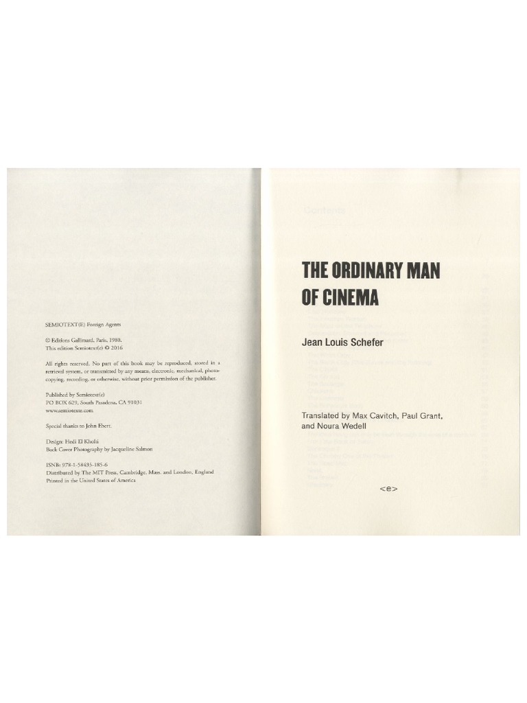 Jean-Louis Schefer, The Ordinary Man of The Cinema | PDF