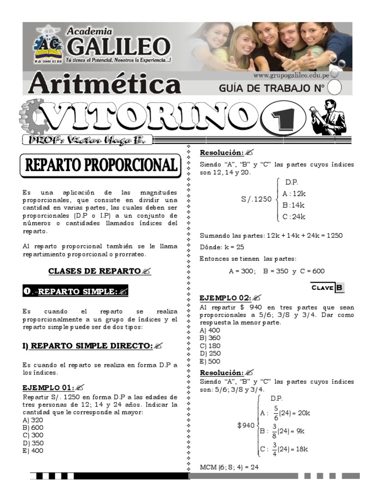 Reparto Proporcional: Teoría y Ejercicios | PDF | Enseñanza de ...