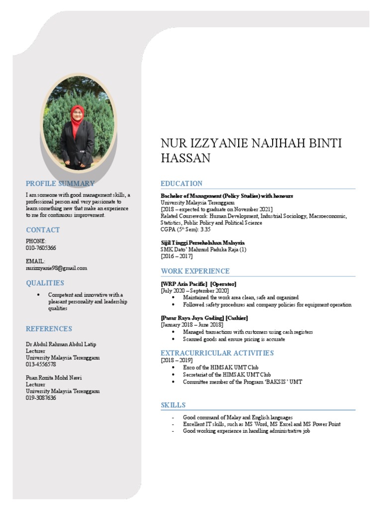 Nur Izzyanie Najihah Binti Hassan Resume Baru | PDF | Malaysia | Business