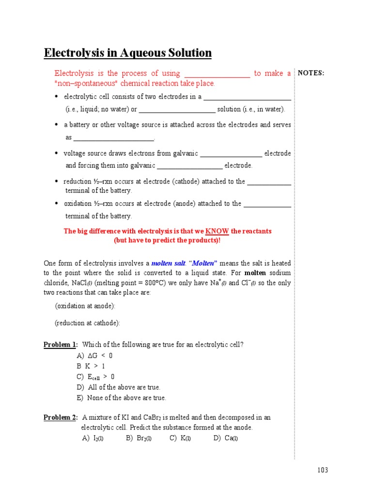 Electrolysis in Aqueous Solution | PDF | Anode | Redox