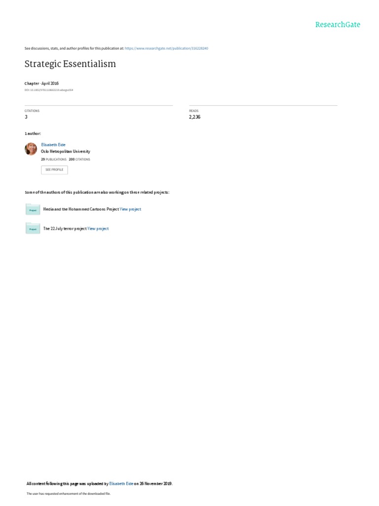 Strategic Essentialism: April 2016 | PDF | Essentialism | Feminism