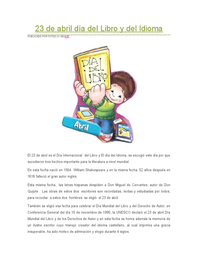 Día del Libro y del Idioma: 23 de abril | PDF | Clásicos