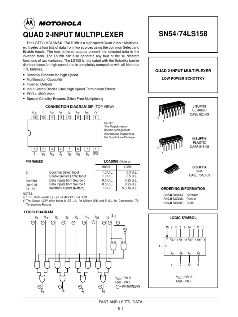 Quad 2-Input Multiplexer SN54/74LS158: Low Power Schottky | PDF | Logic ...