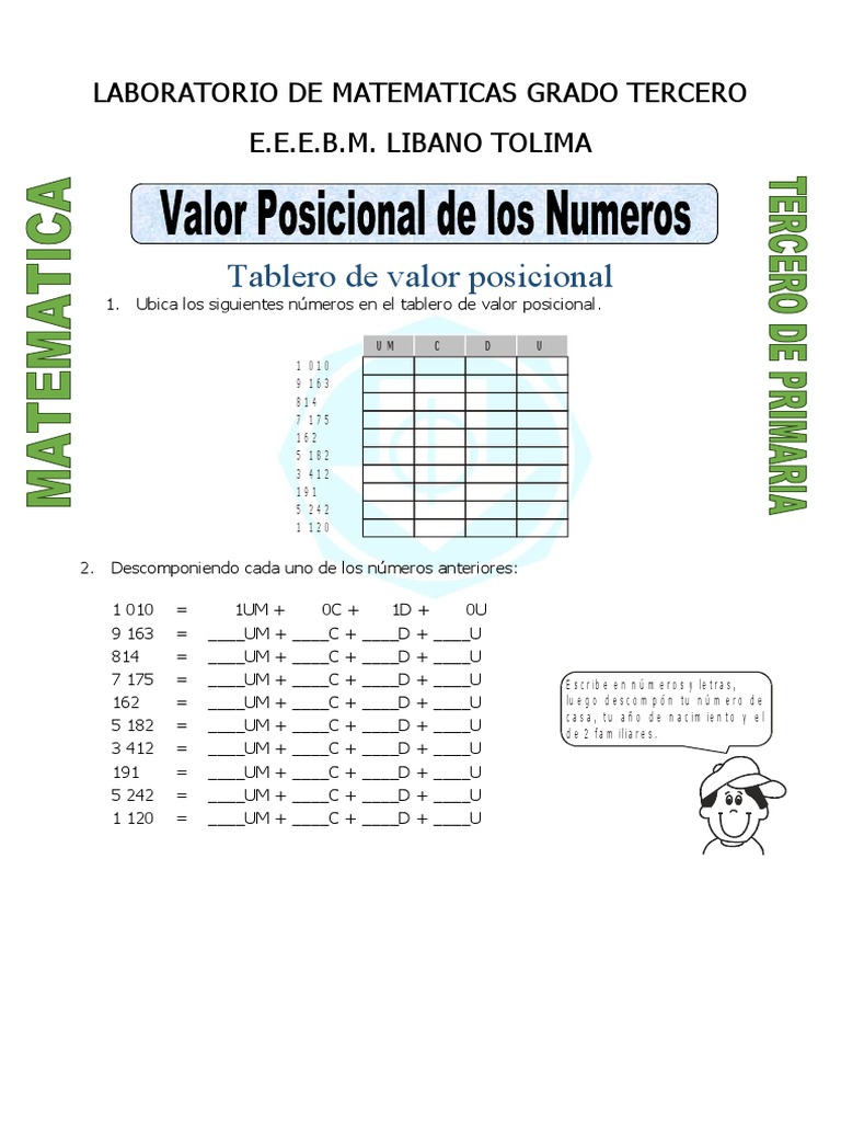 Ficha Valor Posicional Mayor Menor para Tercero de Primaria | PDF ...
