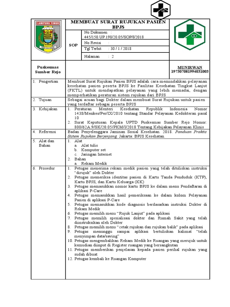 SOP Membuat Surat Rujukan BPJS | PDF