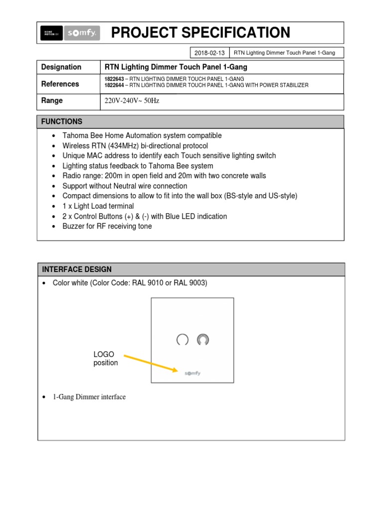 RTN Lighting Dimmer Touch Panel Specs | PDF | Incandescent Light Bulb ...