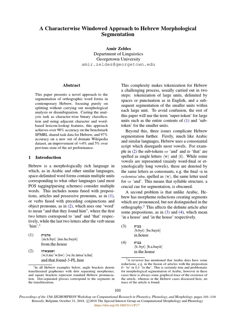 A Characterwise Windowed Approach To Hebrew Morphological Segmentation ...