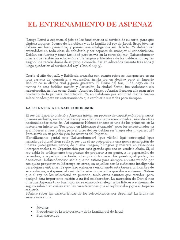 El Entrenamiento de Aspenaz | PDF | Nabucodonosor Ii | Daniel (figura ...