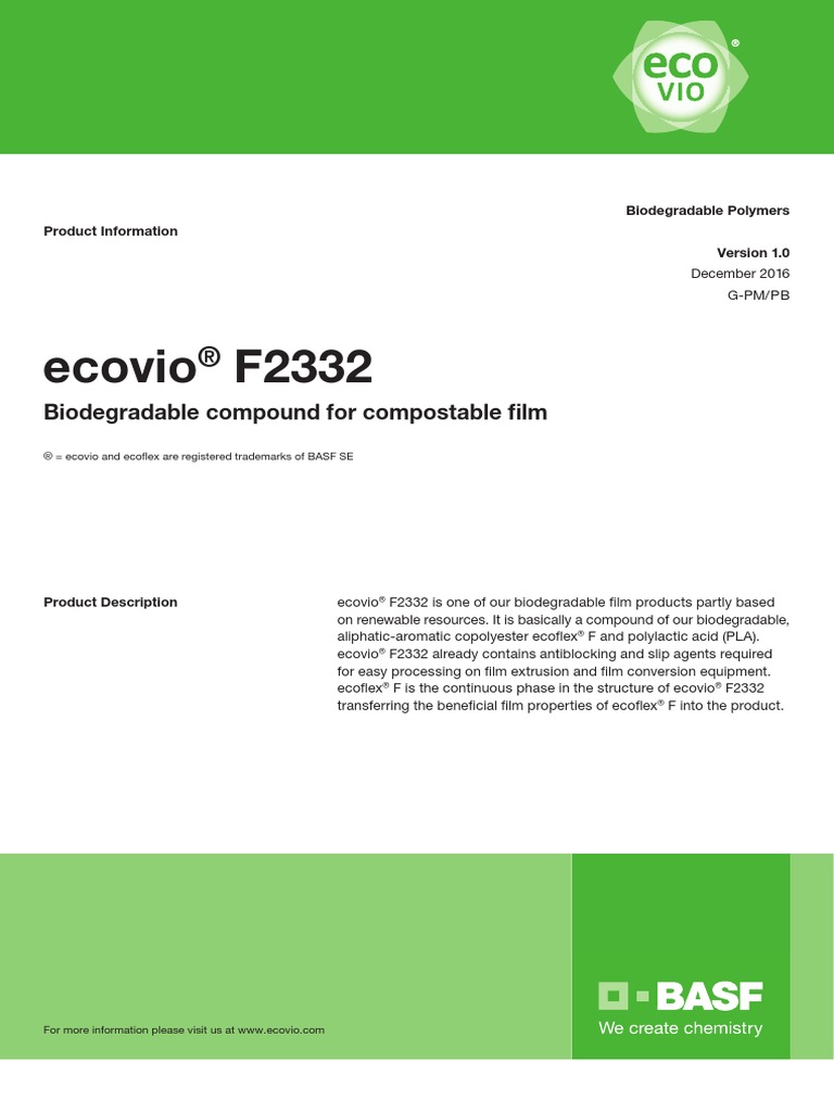 Ecovio F2332: Biodegradable Compound For Compostable Fi LM | PDF ...