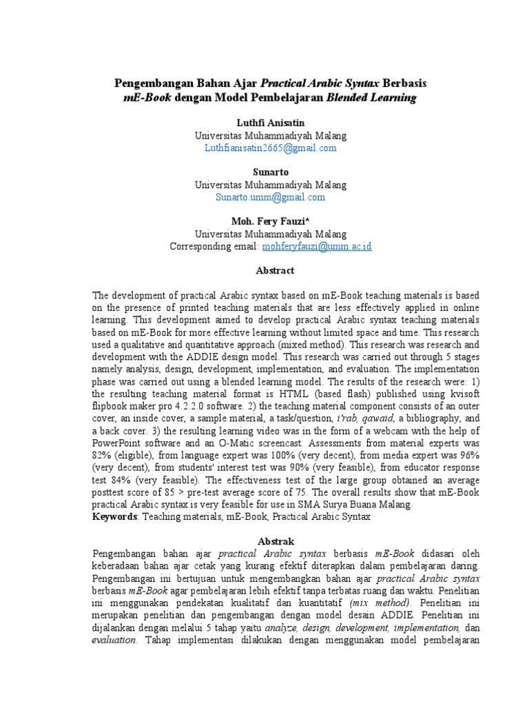 Pengembangan Bahan Ajar Practical Arabic Syntax Berbasis: mE-Book Dengan Model Pembelajaran ...