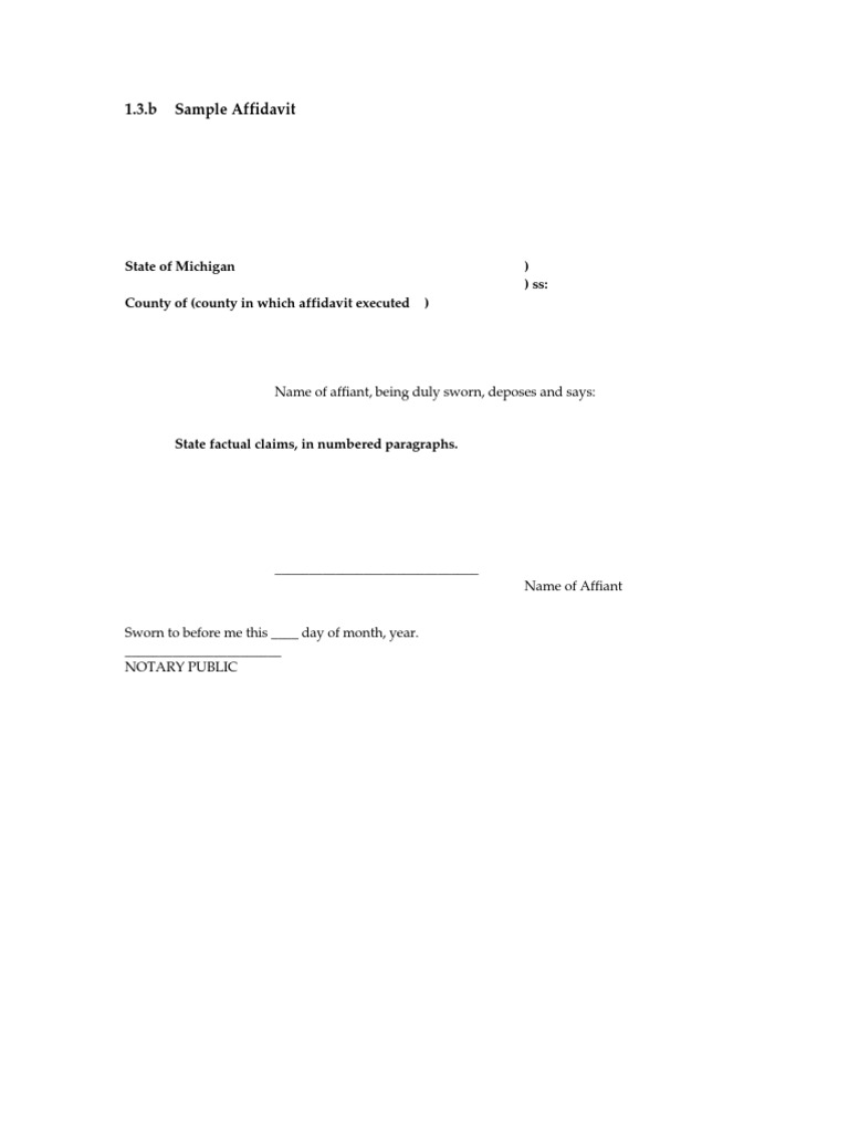 1.3.b Sample Affidavit: State of Michigan) ) SS: County of (County in ...