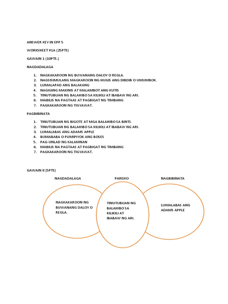Answer Key in Epp 5 | PDF