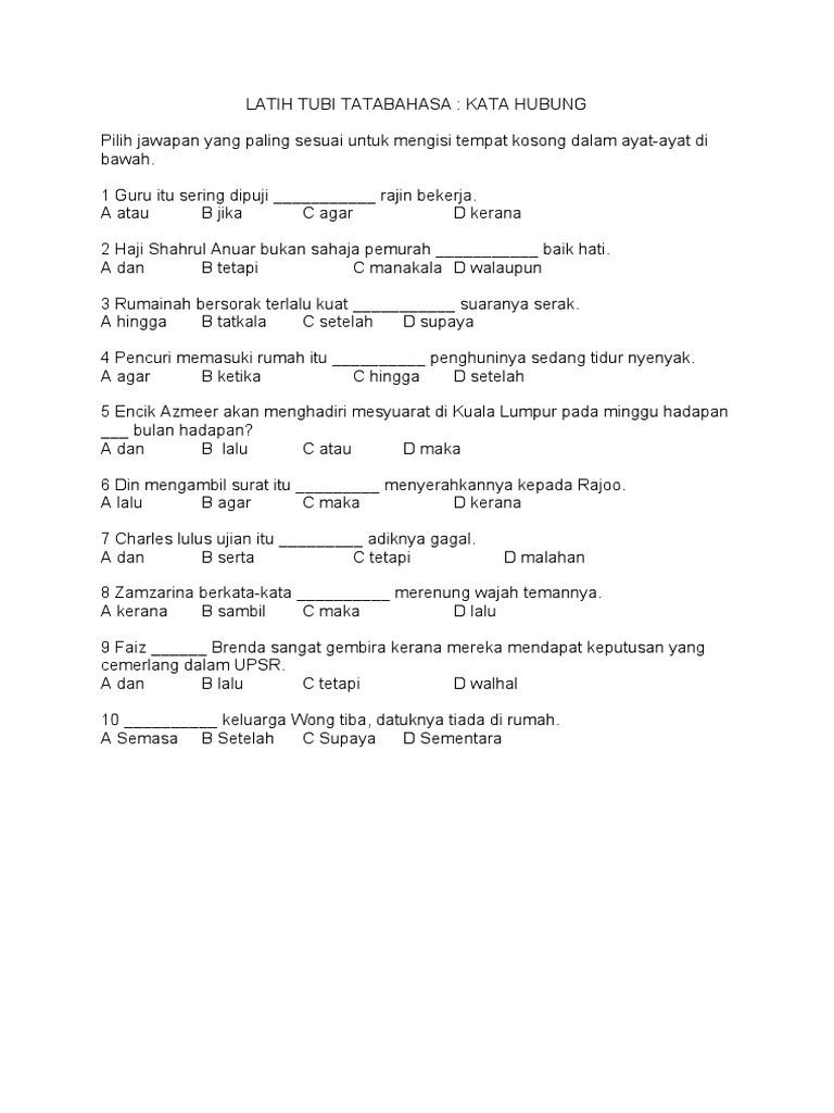 Latih Tubi Kata Hubung 1 | PDF