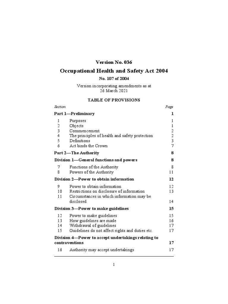 Occupational Health and Safety Act 2004 | PDF | Occupational Safety And ...